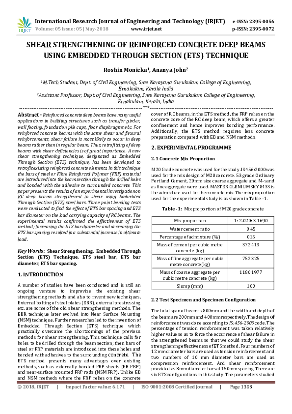 (PDF) IRJET- SHEAR STRENGTHENING OF REINFORCED CONCRETE DEEP BEAMS ...