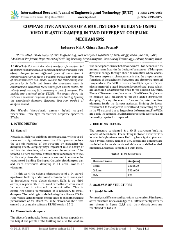(PDF) IRJET-COMPARITIVE ANALYSIS OF A MULTISTOREY BUILDING USING VISCO ELASTIC DAMPER IN TWO ...