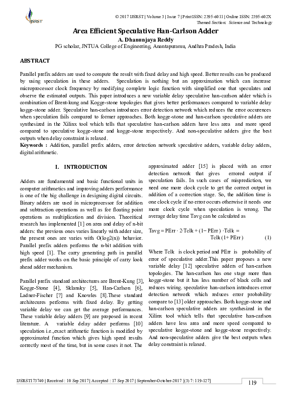 (PDF) Area Efficient Speculative Han-Carlson Adder