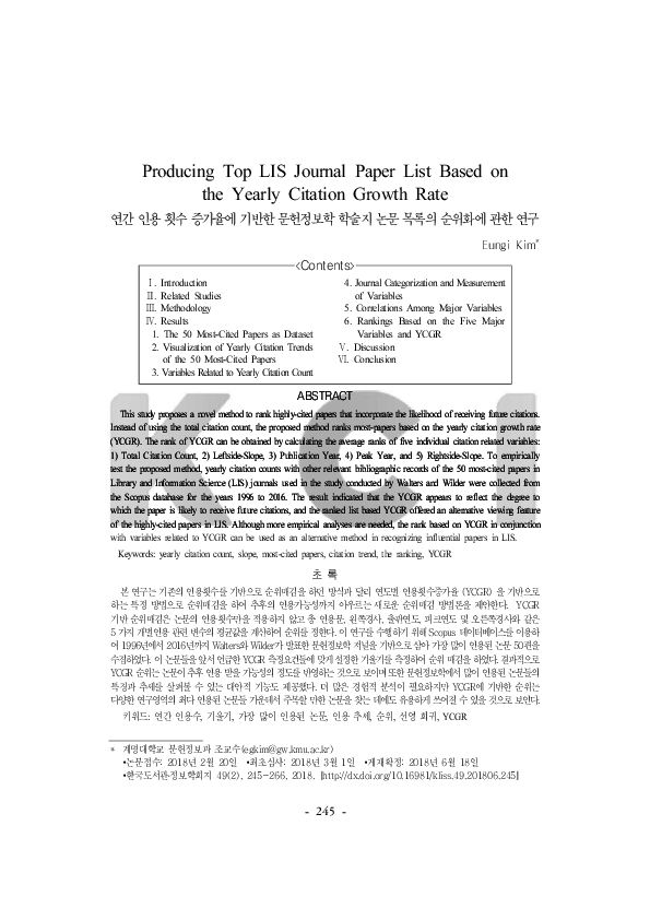 (PDF) Producing Top LIS Journal Paper List Based on the Yearly Citation ...
