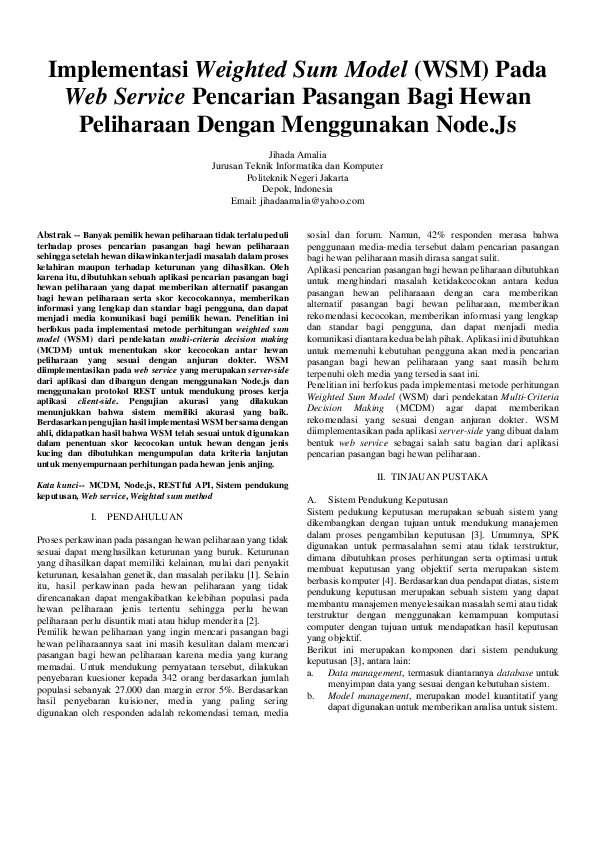 (PDF) Implementasi Weighted Sum Model (WSM) Pada Web Service Pencarian Pasangan Bagi Hewan ...