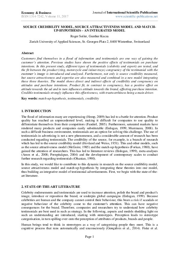 Pdf Source Credibility Model Source Attractiveness Model And Match