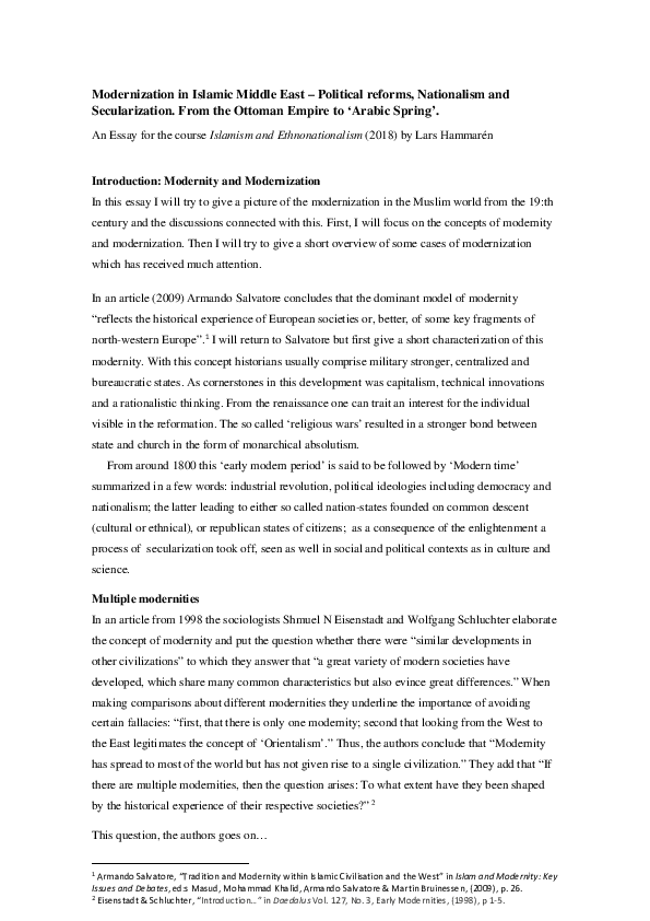 (PDF) Modernization in Islamic Middle East – Political reforms, Nationalism and Secularization ...