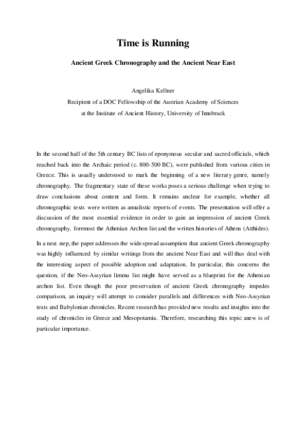 (PDF) Time is Running. Ancient Greek Chronography and the Ancient Near East