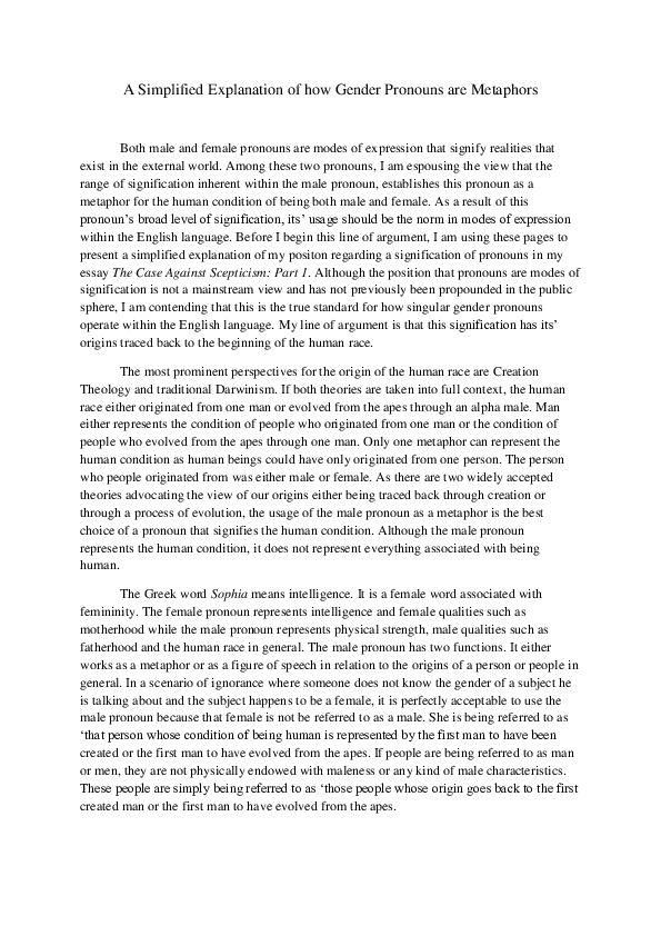 (DOC) A Simplified Explanation of how Gender Pronouns are Metaphors