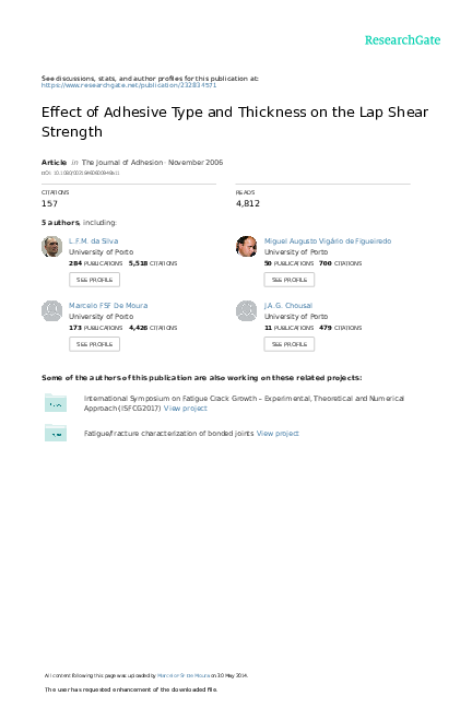 (PDF) Effect of Adhesive Type and Thickness on the Lap Shear Strength