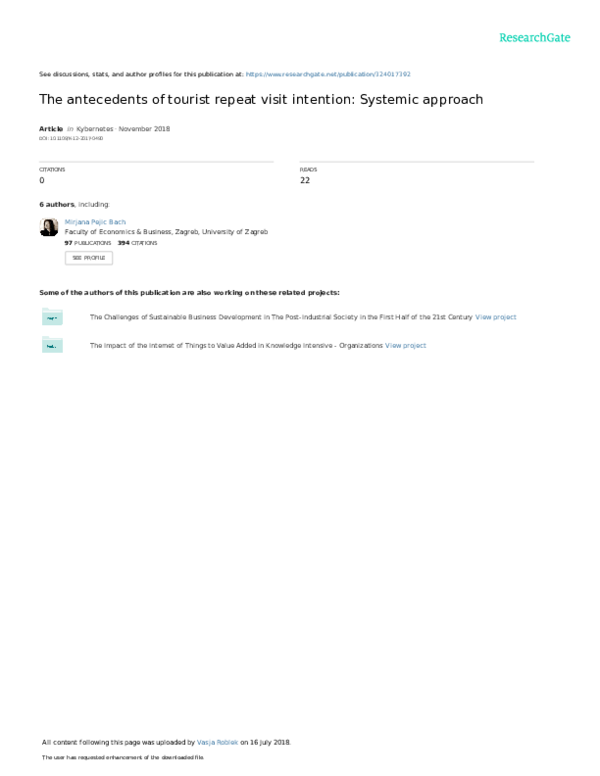 (PDF) The antecedents of tourist repeat visit intention: Systemic ...