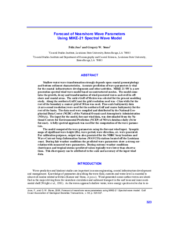 (PDF) Forecast of Nearshore Wave Parameters Using MIKE-21 Spectral Wave ...