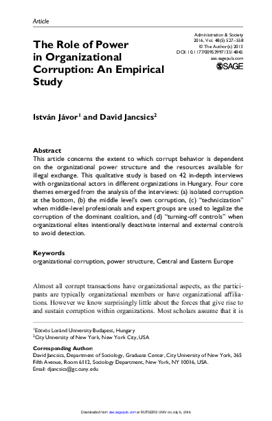 (PDF) The Role of Power in Organizational Corruption: An Empirical ...