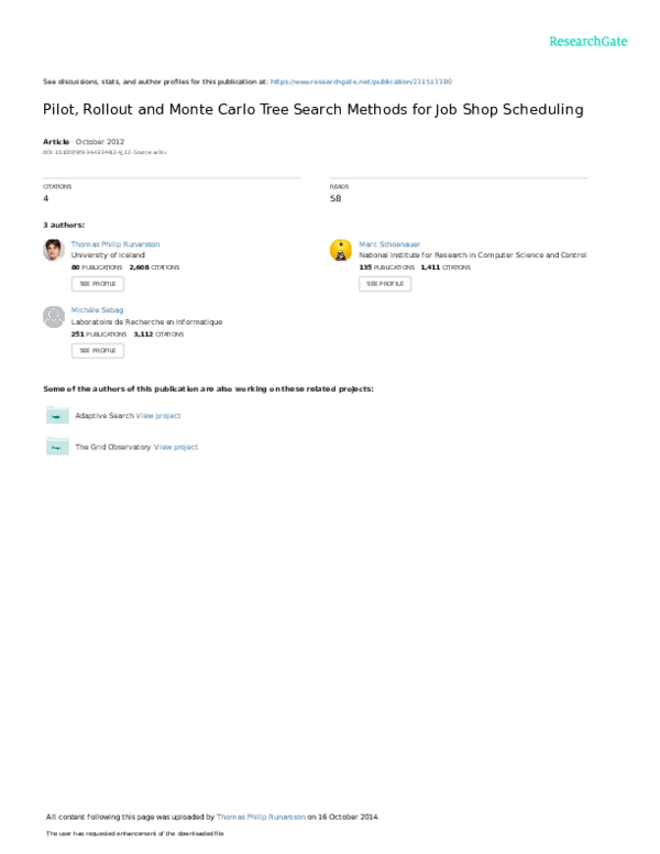 (PDF) Pilot, Rollout and Monte Carlo Tree Search Methods for Job Shop ...
