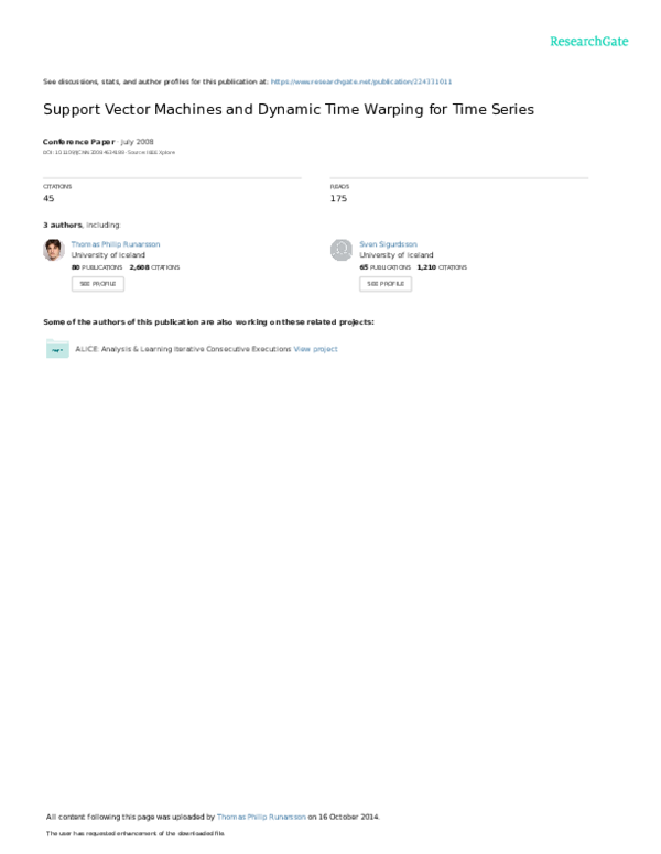 (PDF) Support vector machines and dynamic time warping for time series