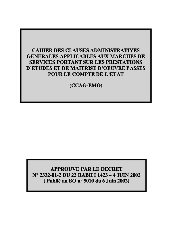Ccag Emo Maroc 2016 Pdf | Décret n° 2-01-2332 du 22 rabii I 1423 (04/06 ...