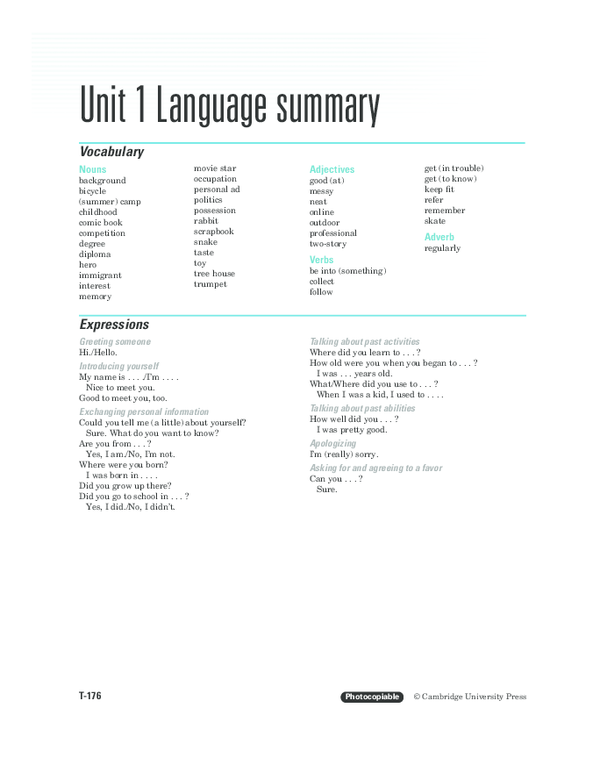 (PDF) Unit 1 Language summary Unit 1 Language summary | Victoria ...