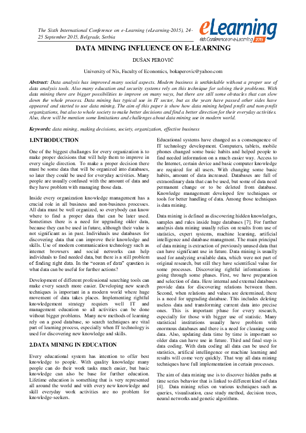 (PDF) DATA MINING INFLUENCE ON E-LEARNING