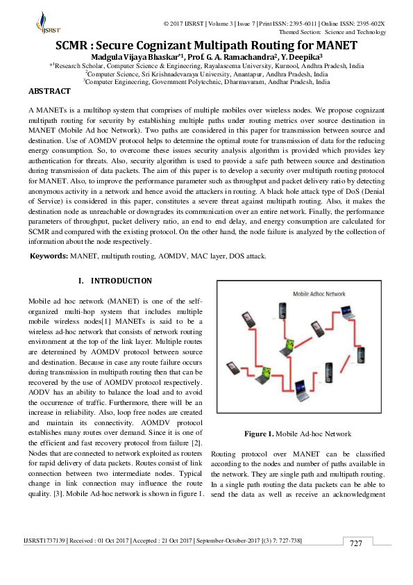 (PDF) SCMR : Secure Cognizant Multipath Routing for MANET | International Journal of Scientific ...