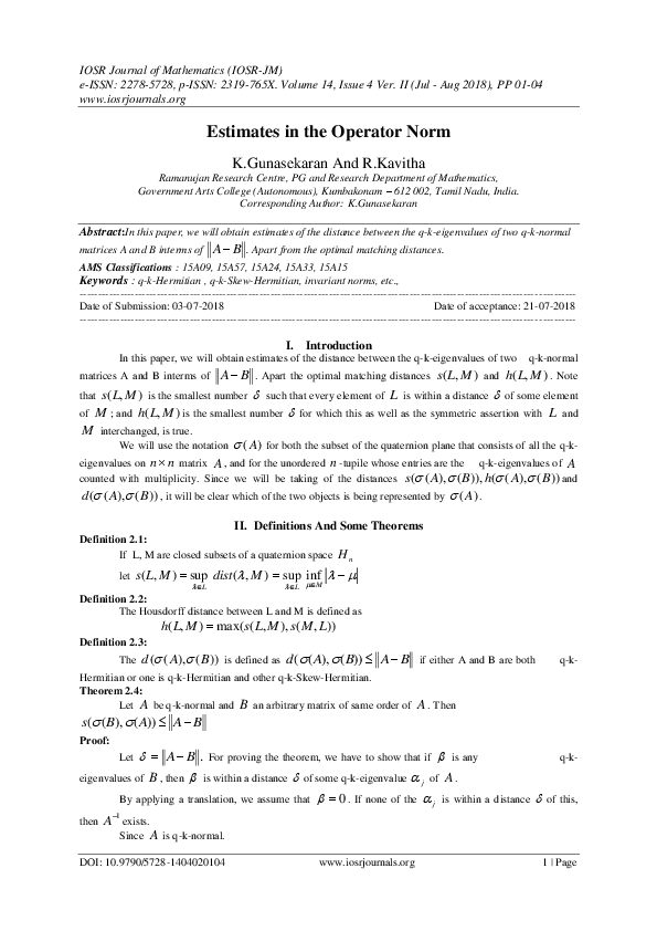 (PDF) Estimates in the Operator Norm