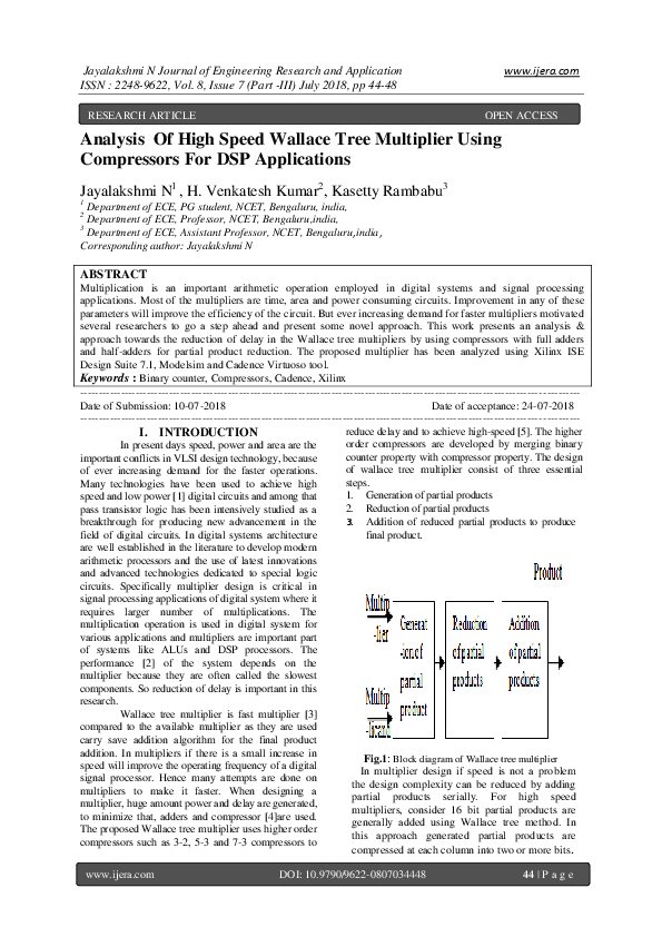 (PDF) Analysis Of High Speed Wallace Tree Multiplier Using Compressors For DSP Applications