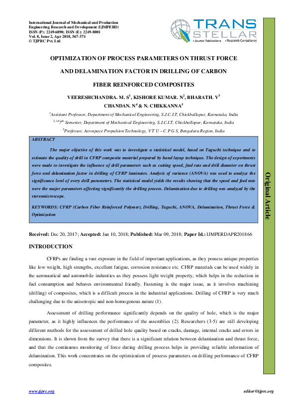 (PDF) OPTIMIZATION OF PROCESS PARAMETERS ON THRUST FORCE AND DELAMINATION FACTOR IN DRILLING OF ...