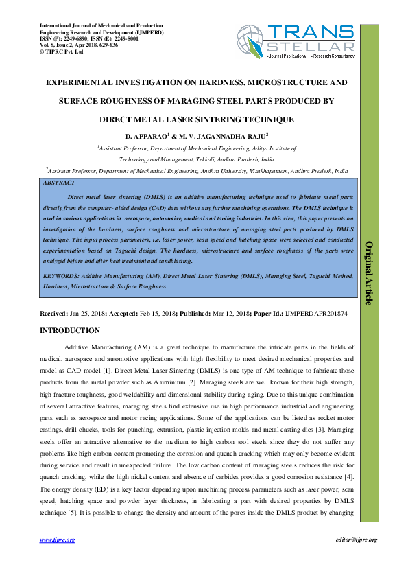 (PDF) EXPERIMENTAL INVESTIGATION ON HARDNESS, MICROSTRUCTURE AND SURFACE ROUGHNESS OF MARAGING ...