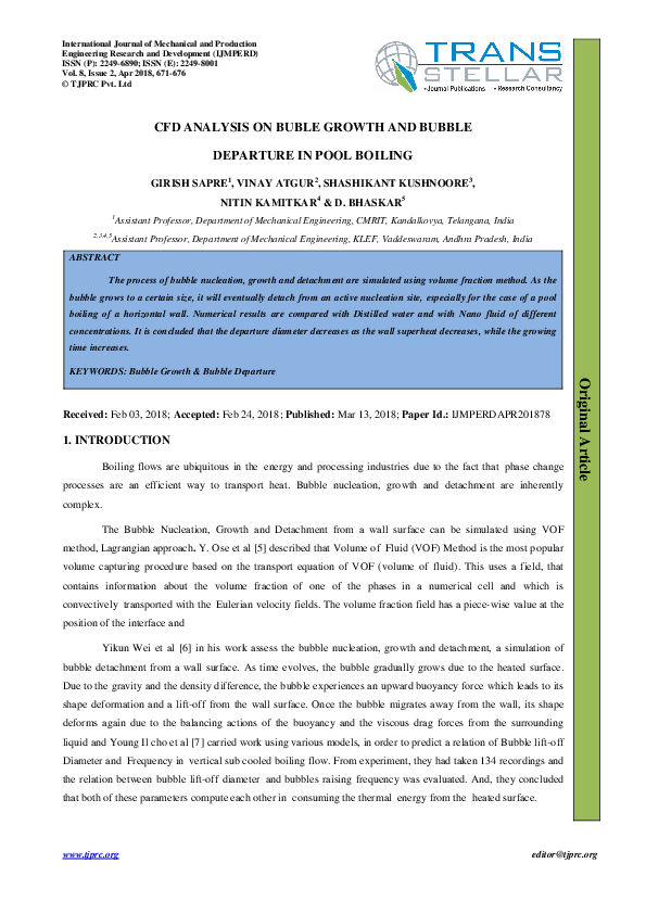 (PDF) CFD ANALYSIS ON BUBLE GROWTH AND BUBBLE DEPARTURE IN POOL BOILING