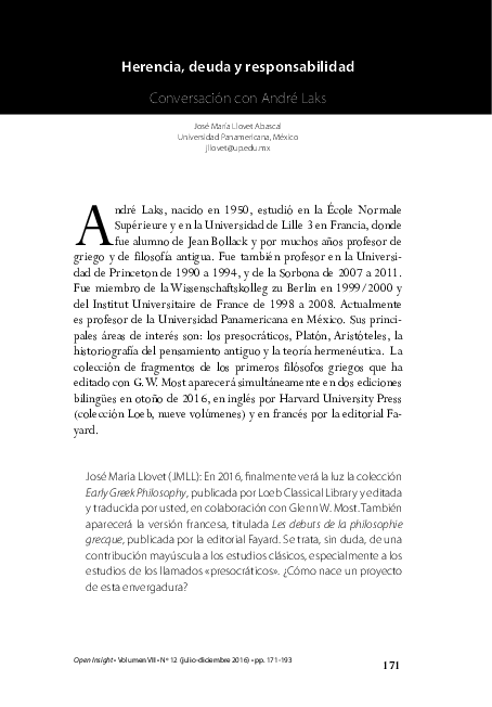 (PDF) Herencia, deuda y responsabilidad: conversación con André Laks