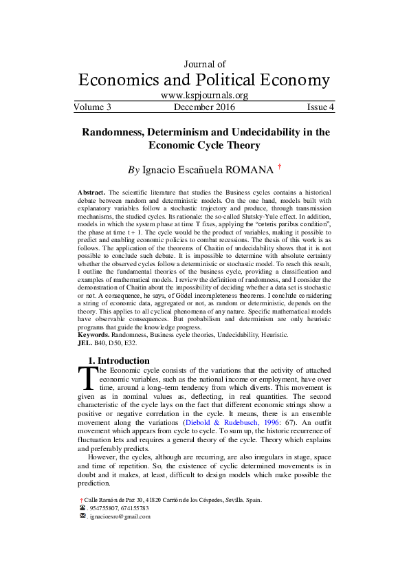(PDF) Randomness, Determinism and Undecidability in the Economic Cycle Theory