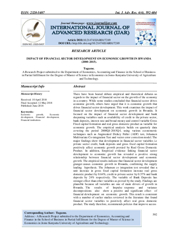 (PDF) IMPACT OF FINANCIAL SECTOR DEVELOPMENT ON ECONOMIC GROWTH IN ...