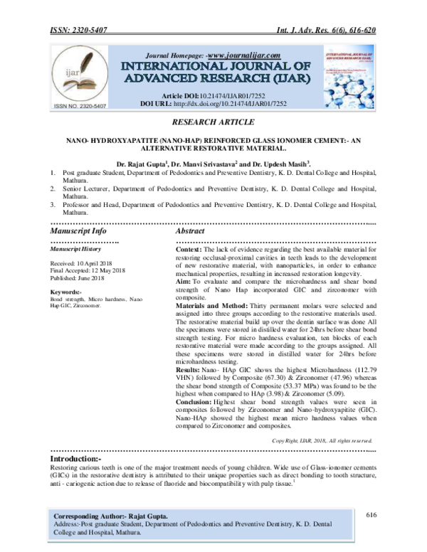 (PDF) NANO- HYDROXYAPATITE (NANO-HAP) REINFORCED GLASS IONOMER CEMENT ...