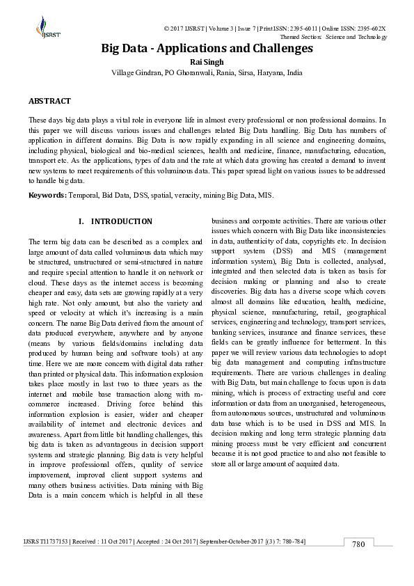 (PDF) Big Data -Applications and Challenges