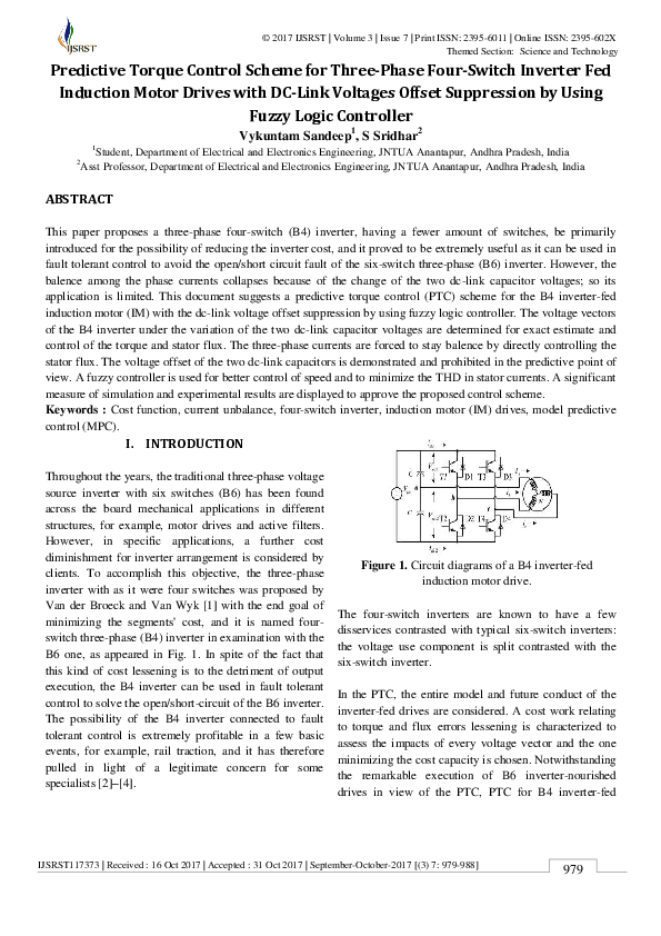 Pdf Predictive Torque Control Scheme For Three Phase Four Switch Inverter Fed Induction Motor