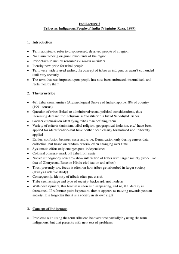 (DOC) IndiLecture 2 Tribes as Indigenous People of India (Virginius ...