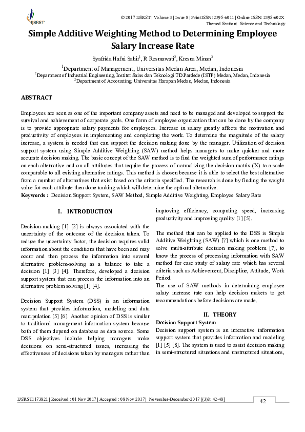 (PDF) Simple Additive Weighting Method to Determining Employee Salary Increase Rate