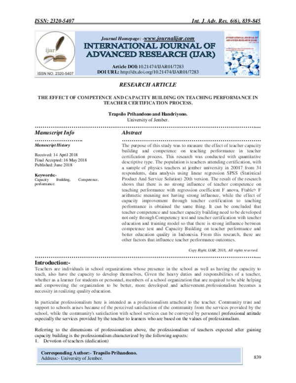 (PDF) THE EFFECT OF COMPETENCE AND CAPACITY BUILDING ON TEACHING ...