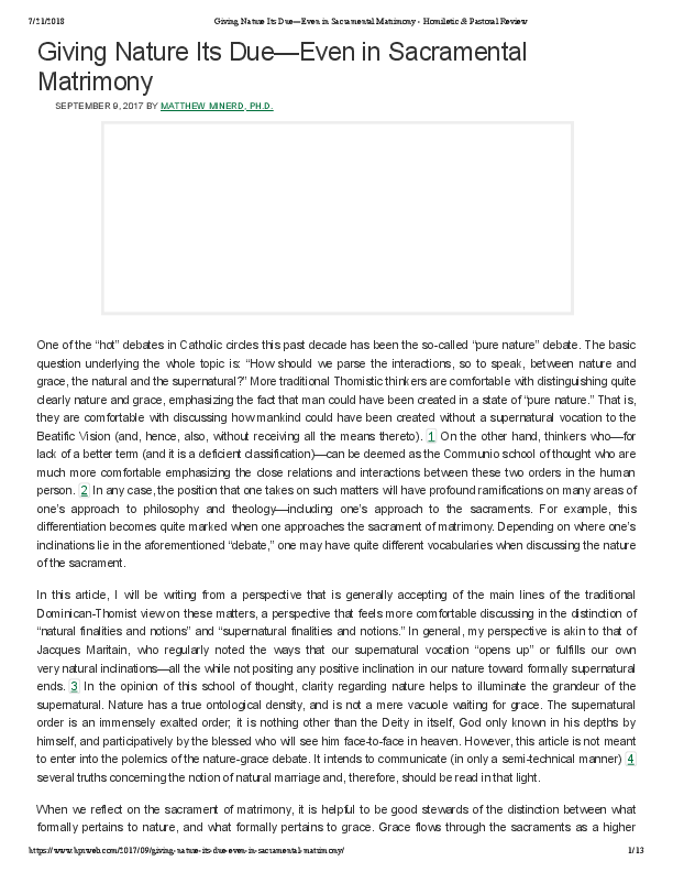 (PDF) Giving Nature Its Due: Even in Sacramental Matrimony | Matthew ...