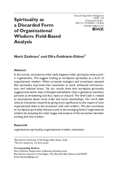 (PDF) Spirituality as a Discarded Form of Organizational Wisdom: Field ...