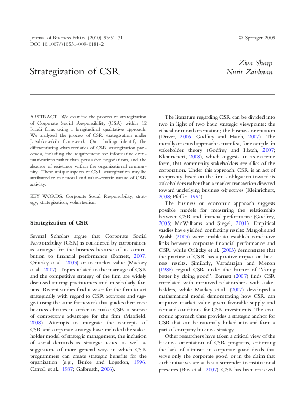 (PDF) Strategization of CSR