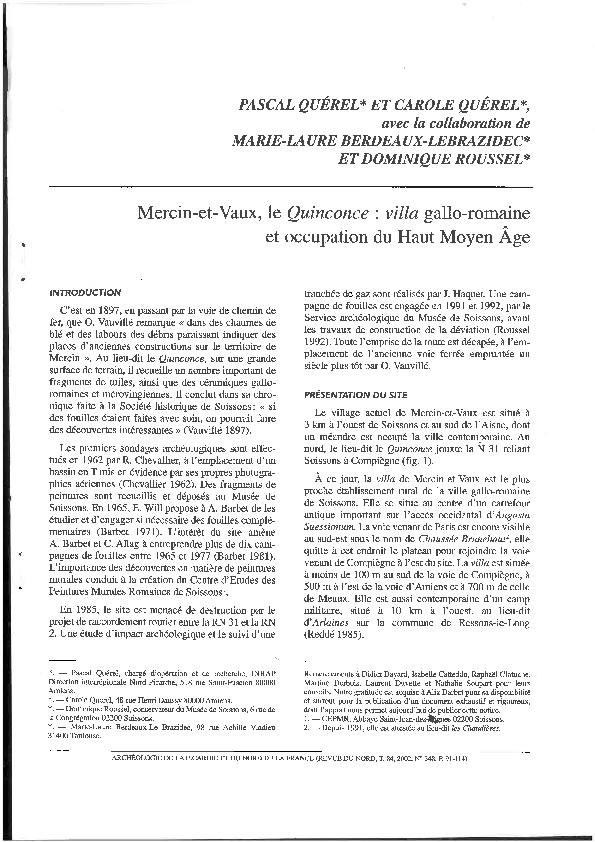 (PDF) Mercin-et-Vaux, le Quinconce : villa gallo-romaine et occupation ...