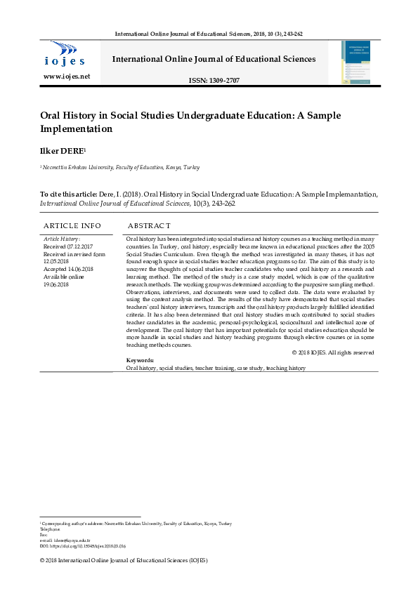 (PDF) Oral History in Social Studies Undergraduate Education: A Sample ...