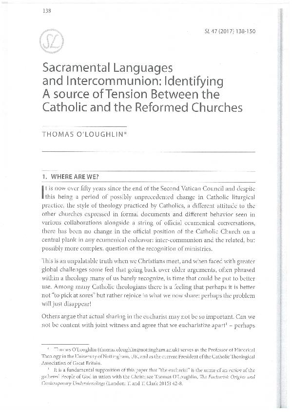 (PDF) Sacramental Languages and Intercommunion: Identifying a Source of ...