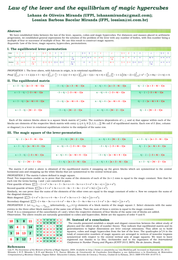(PDF) Law of the lever and the equilibrium of magic hypercubes