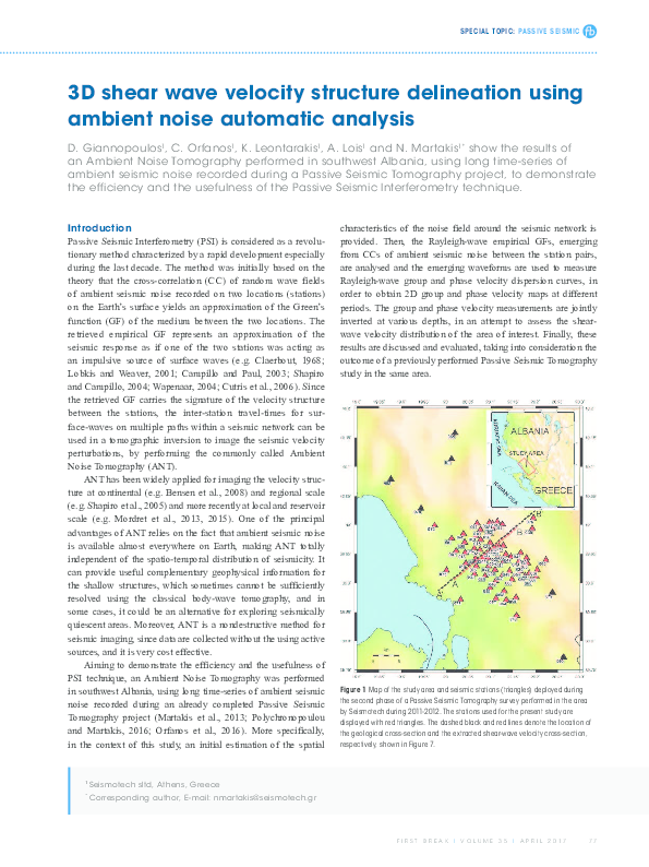 (PDF) 3D shear wave velocity structure delineation using ambient noise automatic analysis