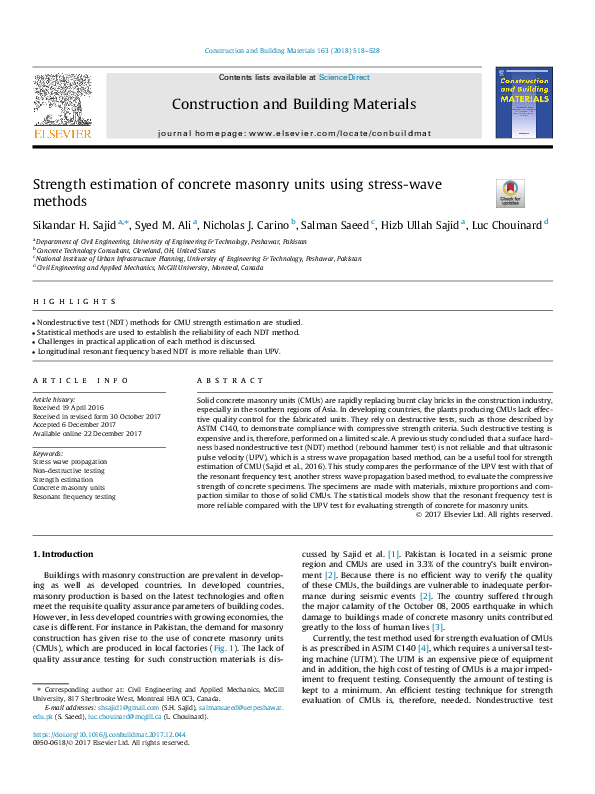 (PDF) Strength estimation of concrete masonry units using stress-wave ...