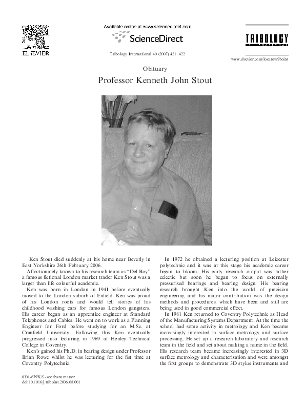 (PDF) Professor Kenneth John Stout