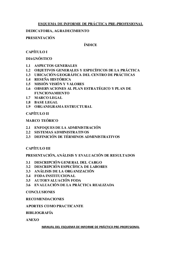 (DOC) ESQUEMA DE INFORME DE PRÁCTICA PRE-PROFESIONAL DEDICATORIA, AGRADECIMIENTO PRESENTACIÓN ...