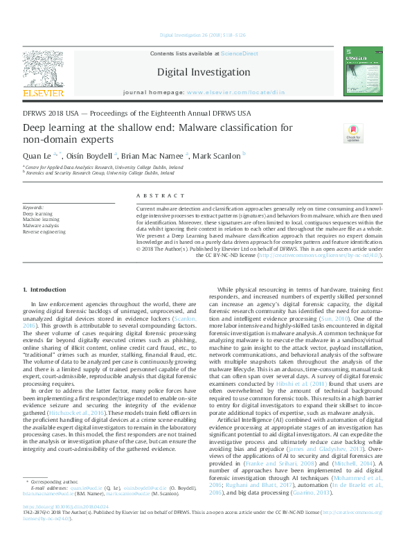 (PDF) Deep Learning at the Shallow End: Malware Classification for Non-Domain Experts