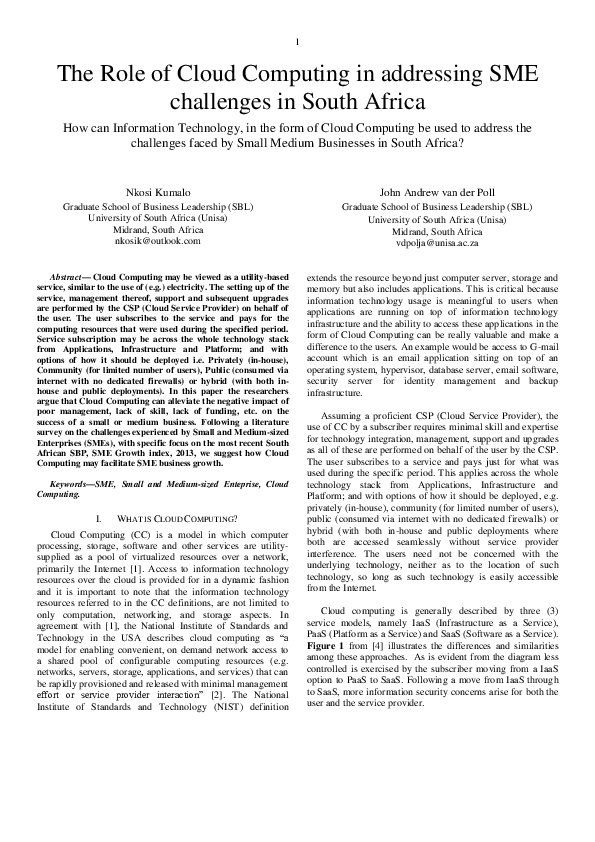 (PDF) The Role of Cloud Computing in addressing SME challenges in South Africa How can ...