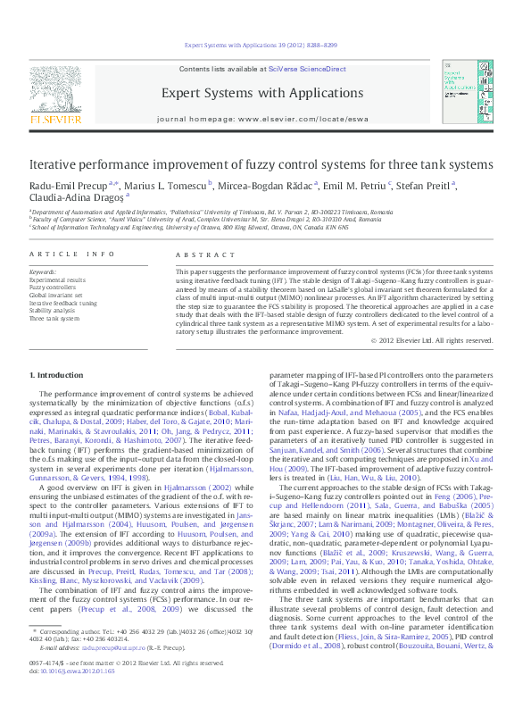 Pdf Iterative Performance Improvement Of Fuzzy Control Systems For Three Tank Systems