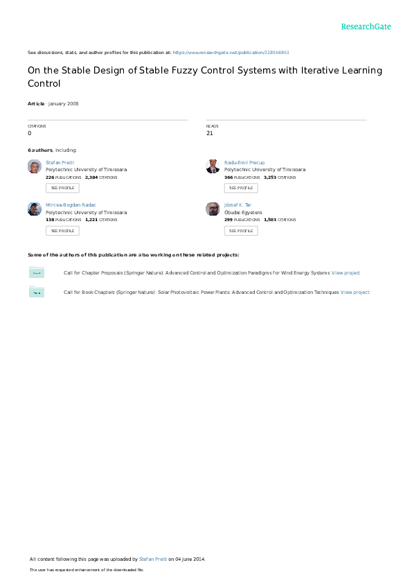 (PDF) On the Stable Design of Stable Fuzzy Control Systems with Iterative Learning Control