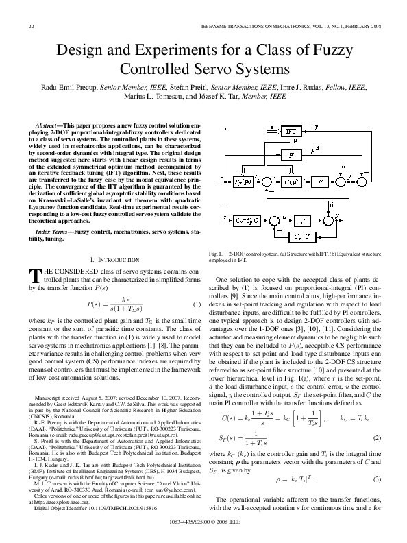 Pdf Design And Experiments For A Class Of Fuzzy Controlled Servo Systems