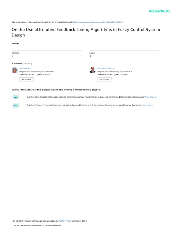(PDF) On the Use of Iterative Feedback Tuning Algorithms in Fuzzy Control System Design